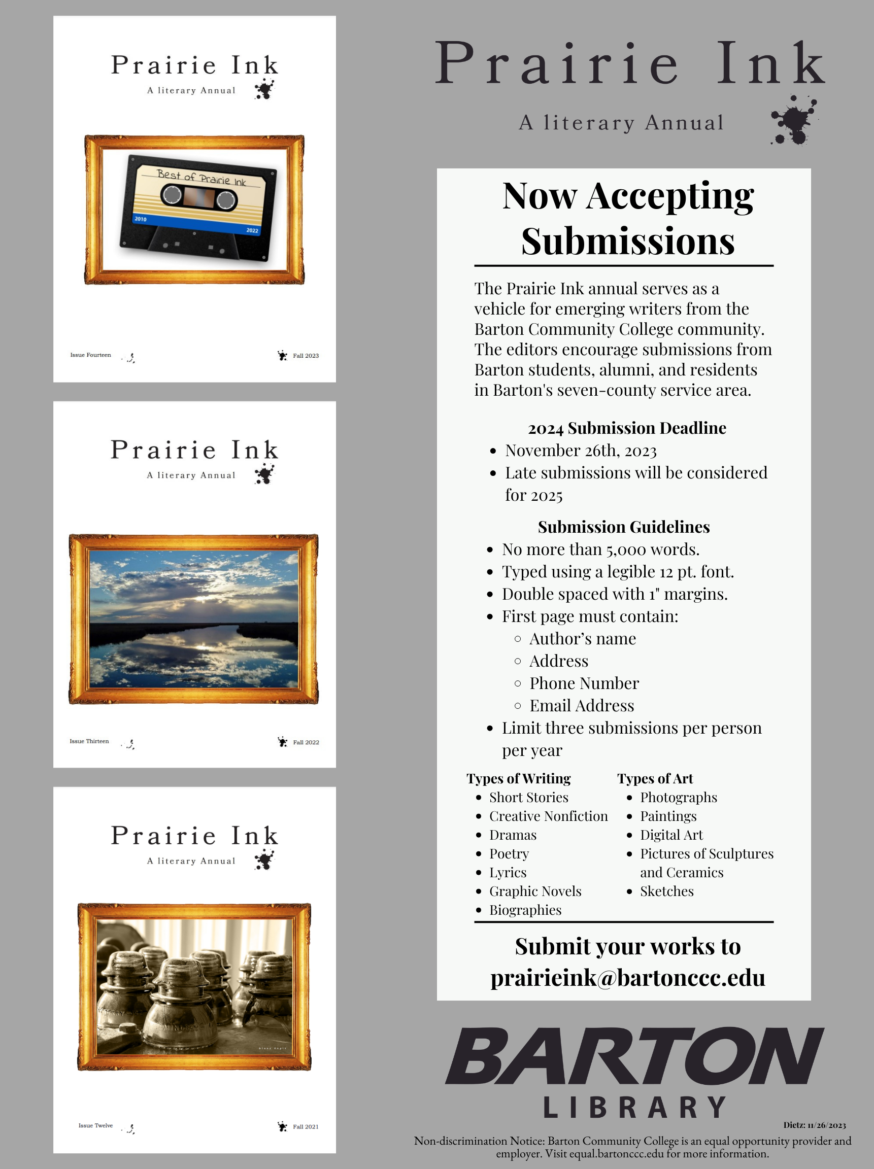 Barton Community College’s literary annual “Prairie Ink” accepting ...