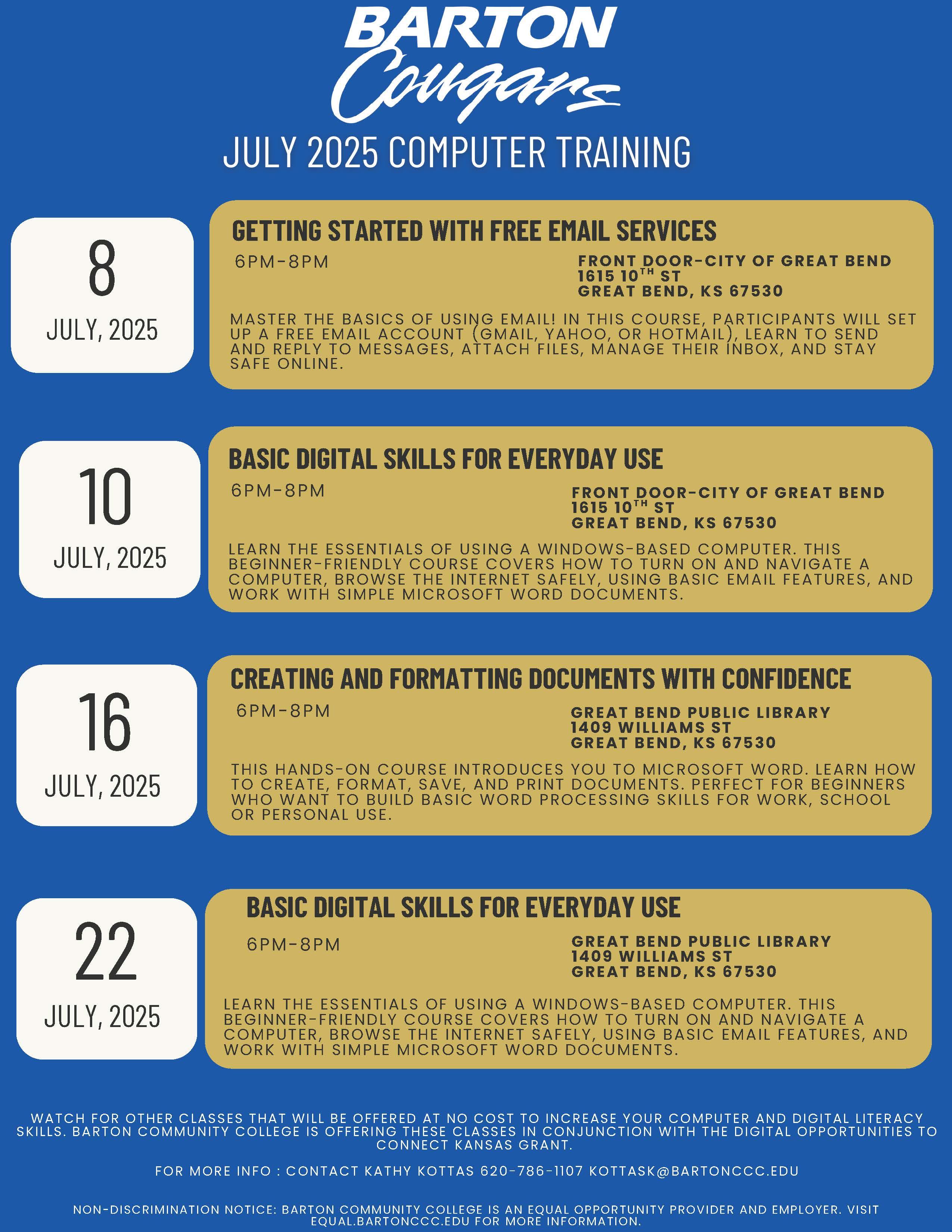 Barton to offer free computer classes in July | Barton Community College